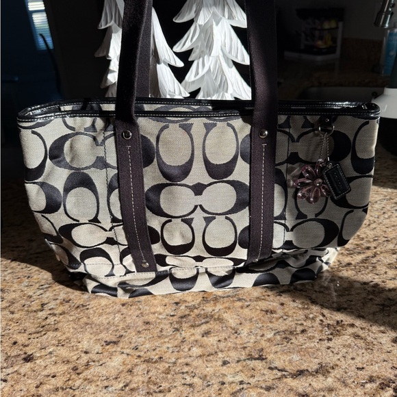 Coach | Bags | Coach Signature Canvas Tote Bag Black And Beige | Poshmark